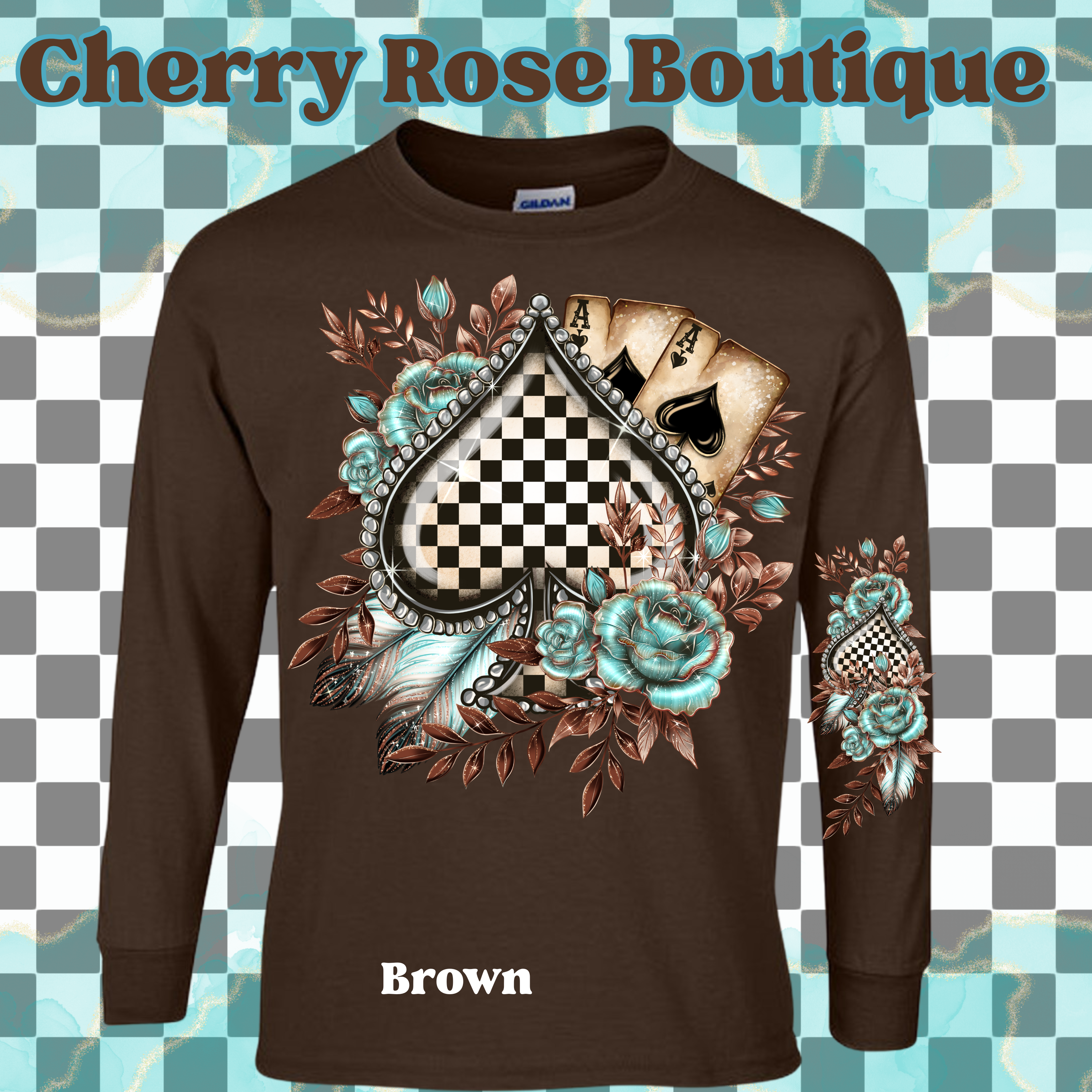 Checkered Spade with Turquoise – Cherry Rose Boutique